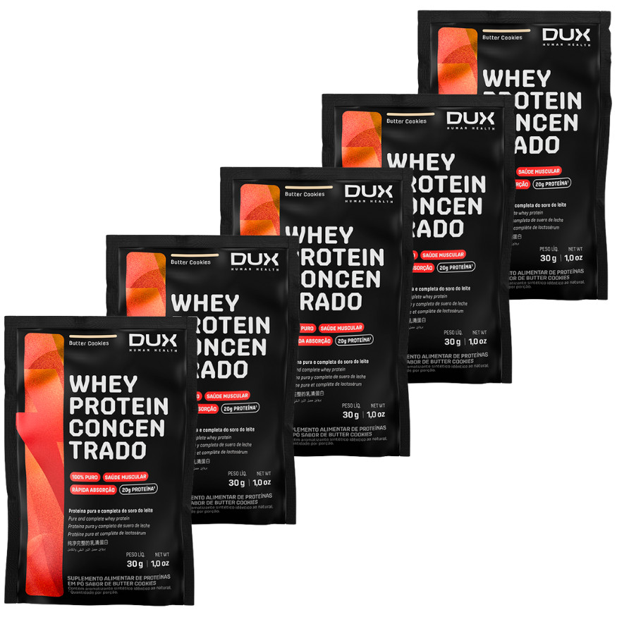 KIT 5 UN SACHE WHEY PROTEIN CONCENTRADO DUX HUMAN 28G BUTTER COOKIES ...