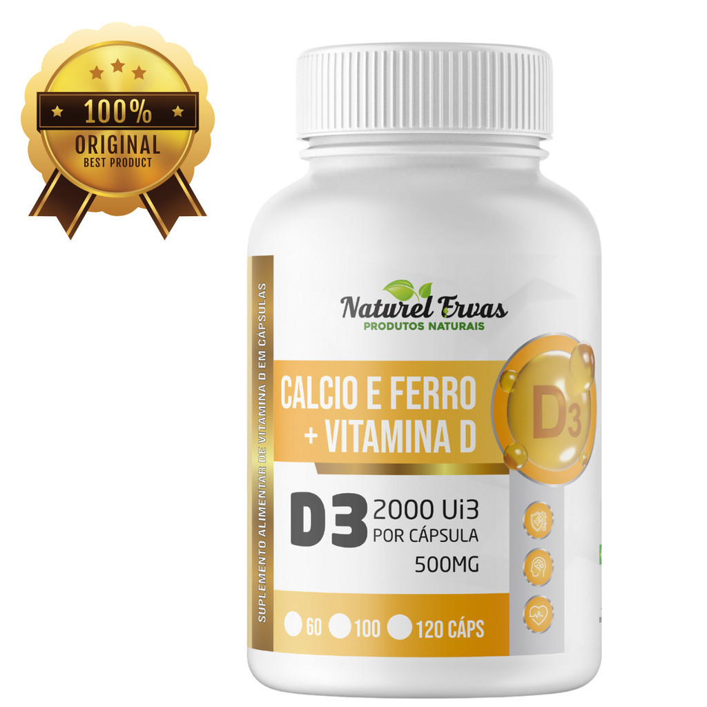 Calcio + Ferro + Vitamina D3 - 120 capsulas - 500mg | Shopee Brasil