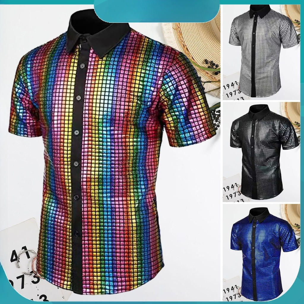Camisa Masculina de Clube 70s Vintage Disco Fantasia Reflexiva ...