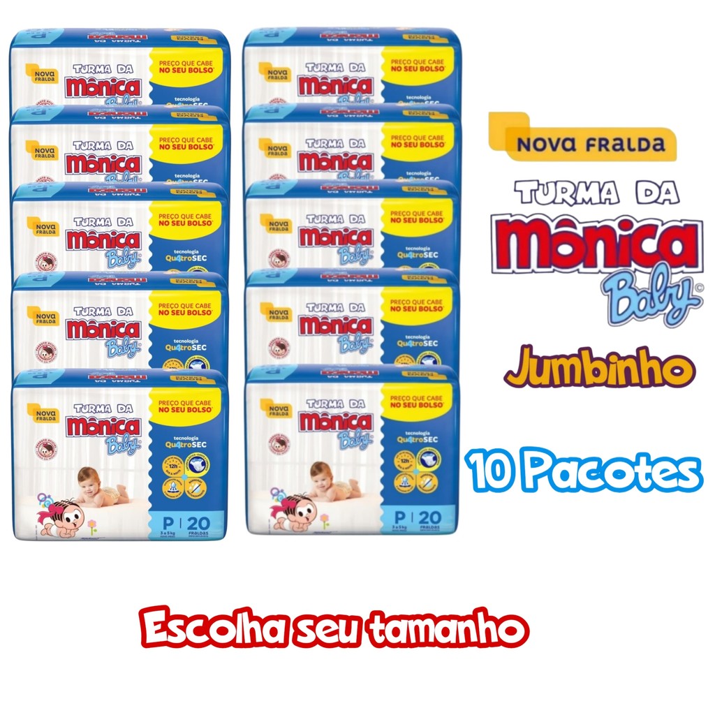 Kit C/10 Pacotes de Fralda Turma Da Monica Jumbinho RN,P,M,G | Shopee ...