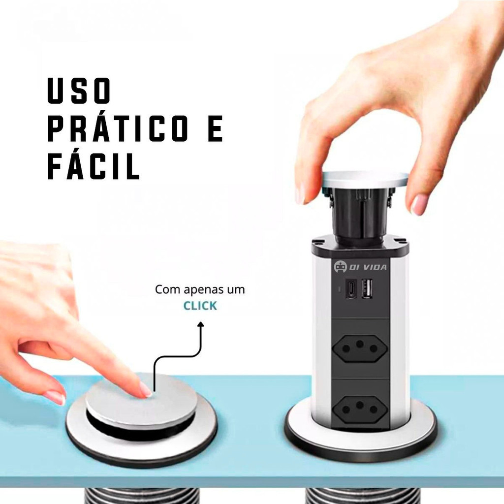Torre Tomada Para Bancada Retrátil Com 3 Tomadas Usb + Tipoc | Shopee ...
