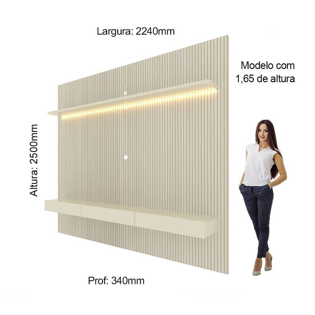 Painel para TV até 90 Polegadas Impressão Ripada com LED com Gaveta ...