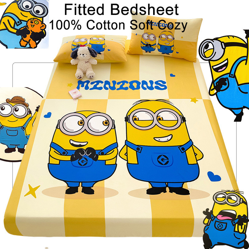 Lençol Minions 100 % Algodão Fofo Amarelo Queen King Size | Shopee Brasil