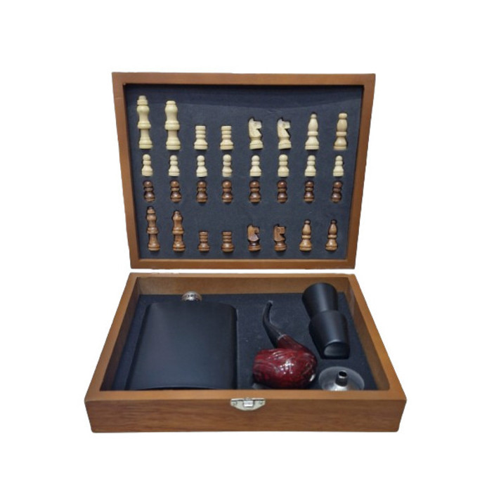 Kit Jogo Xadrez Dama Cantil Garrafa Whisky Com Cachimbo e Estojo ...