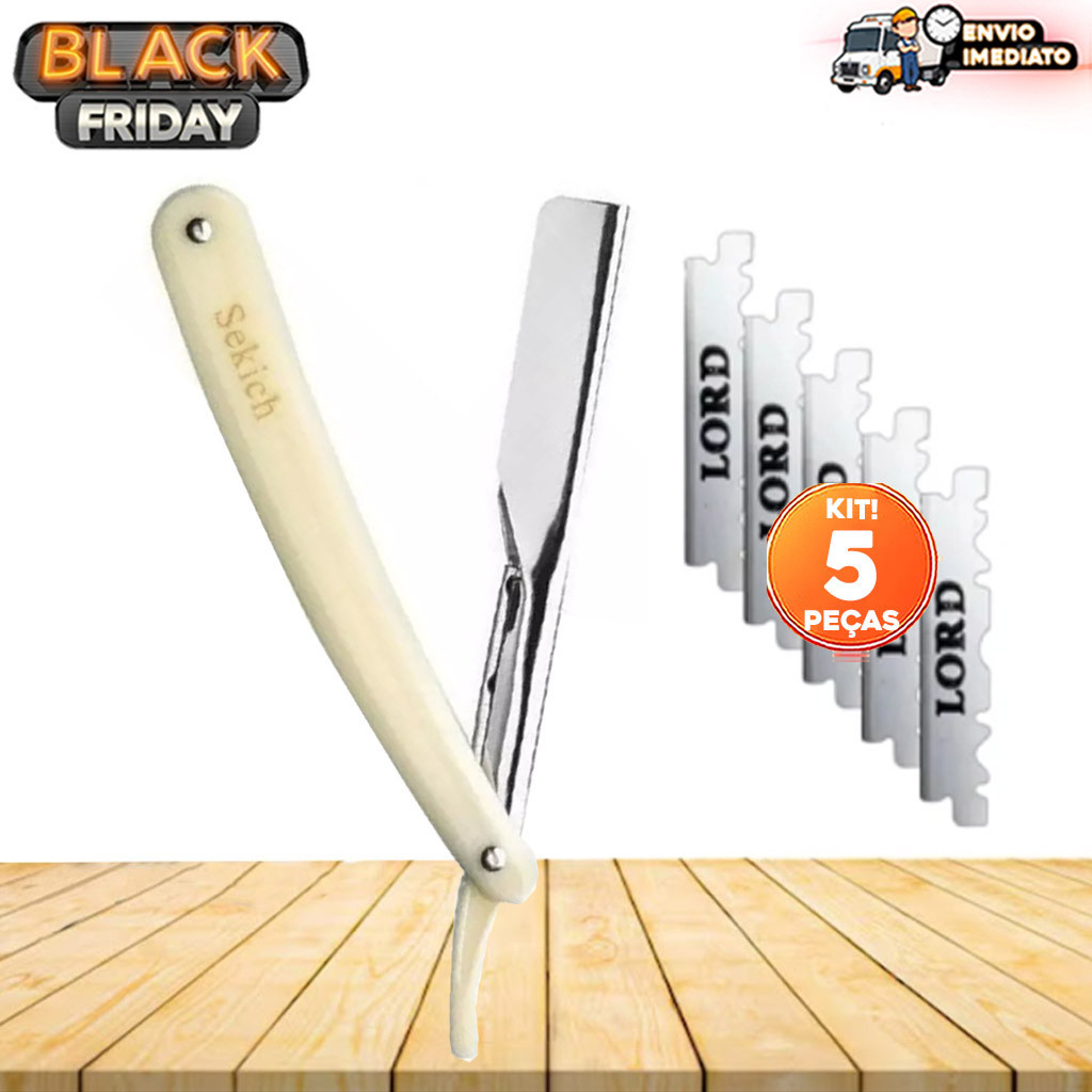 Kit Navalha Navalhete Profissional Barbeiro + 5 lâminas Aço Inox ...