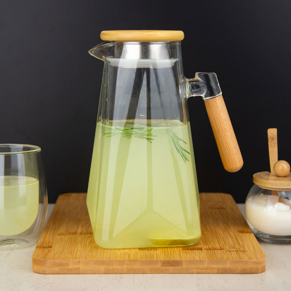Jarra De Vidro Borossilicato E Bambu Com Tampa 1.8 Litros P/ água Suco | Shopee Brasil