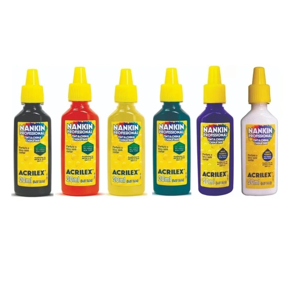 Kit 6 Tinta Nanquim Acrilex Cores Diversas Nankin 20ml cada | Shopee Brasil