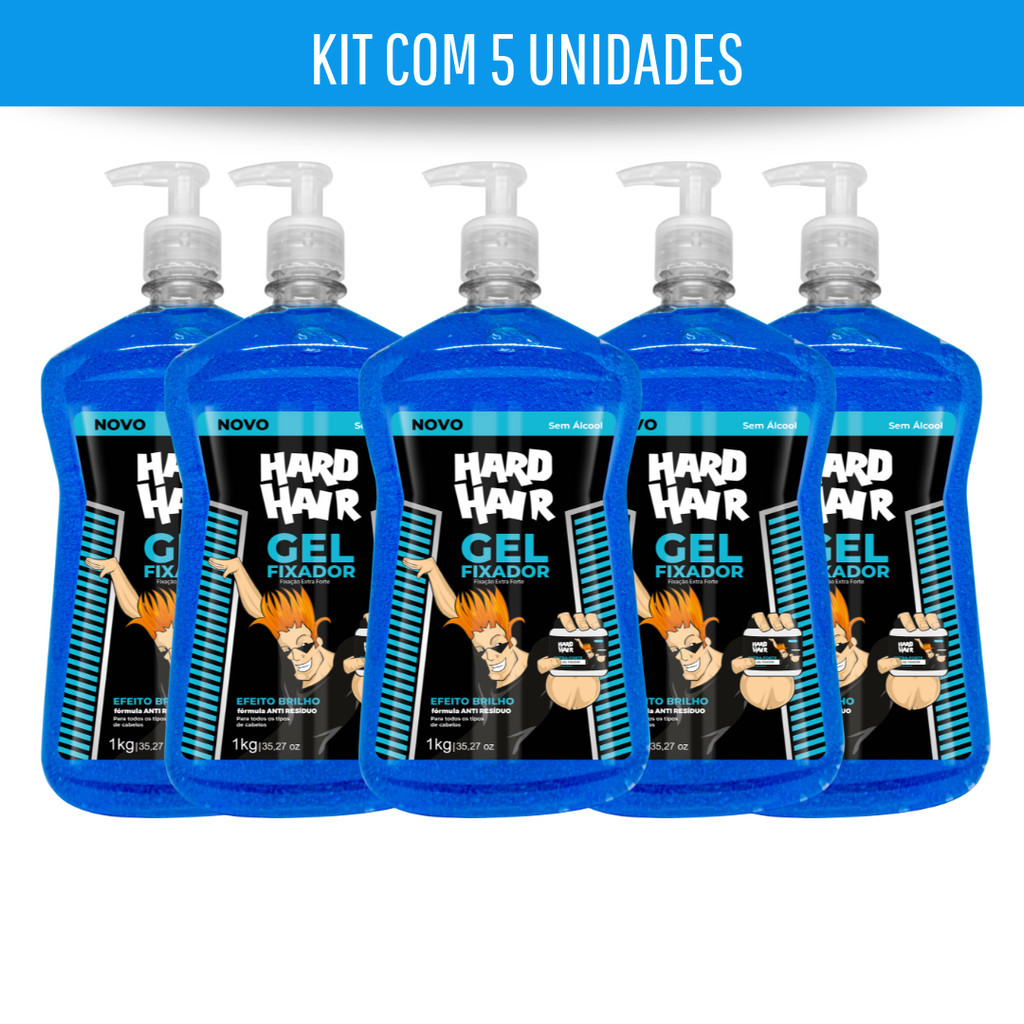 Kit 5 Unidades Gel Fixador Azul Hard Hair Efeito Brilho 1KG | Shopee Brasil
