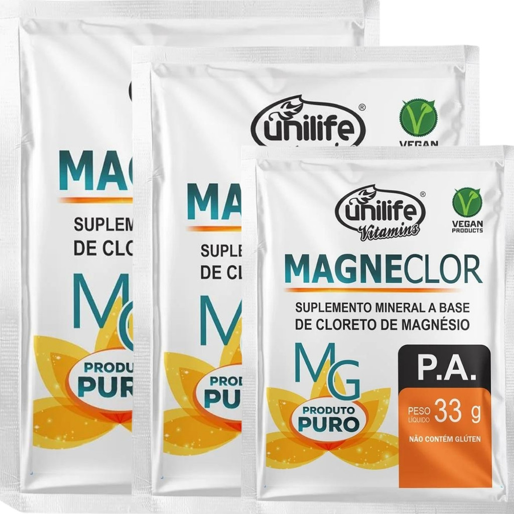 KIT 3 - CLORETO DE MAGNÉSIO EM PÓ SACHÊ DE 33G - UNILIFE | Shopee Brasil