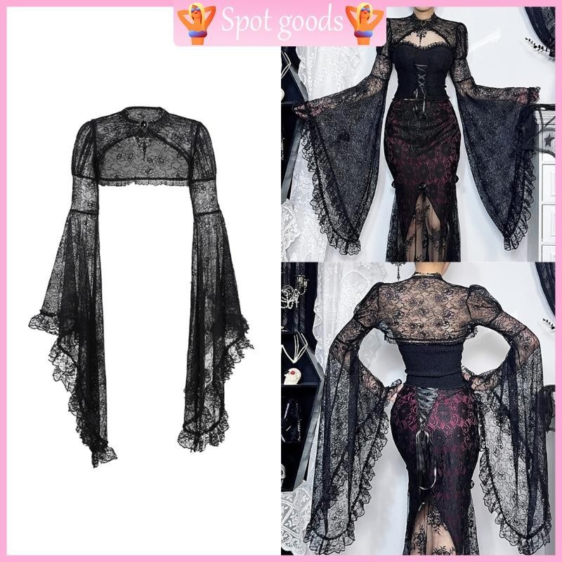 Vavavava Vintage Gothic Black Sheer Sleeve Top Women Partywear Através ...