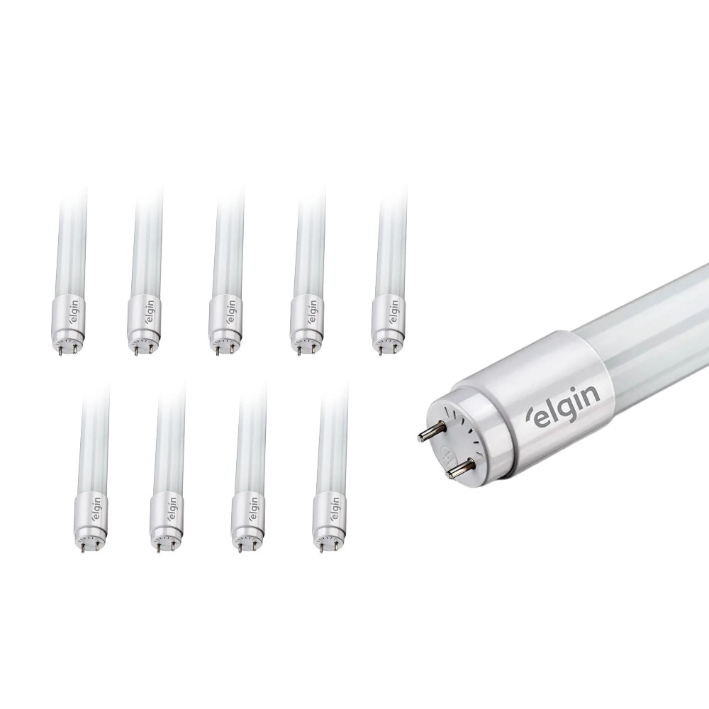 Kit 10 Lâmpadas Tubular Led T8 60Cm 10W Bivolt 6500K Elgin | Shopee Brasil