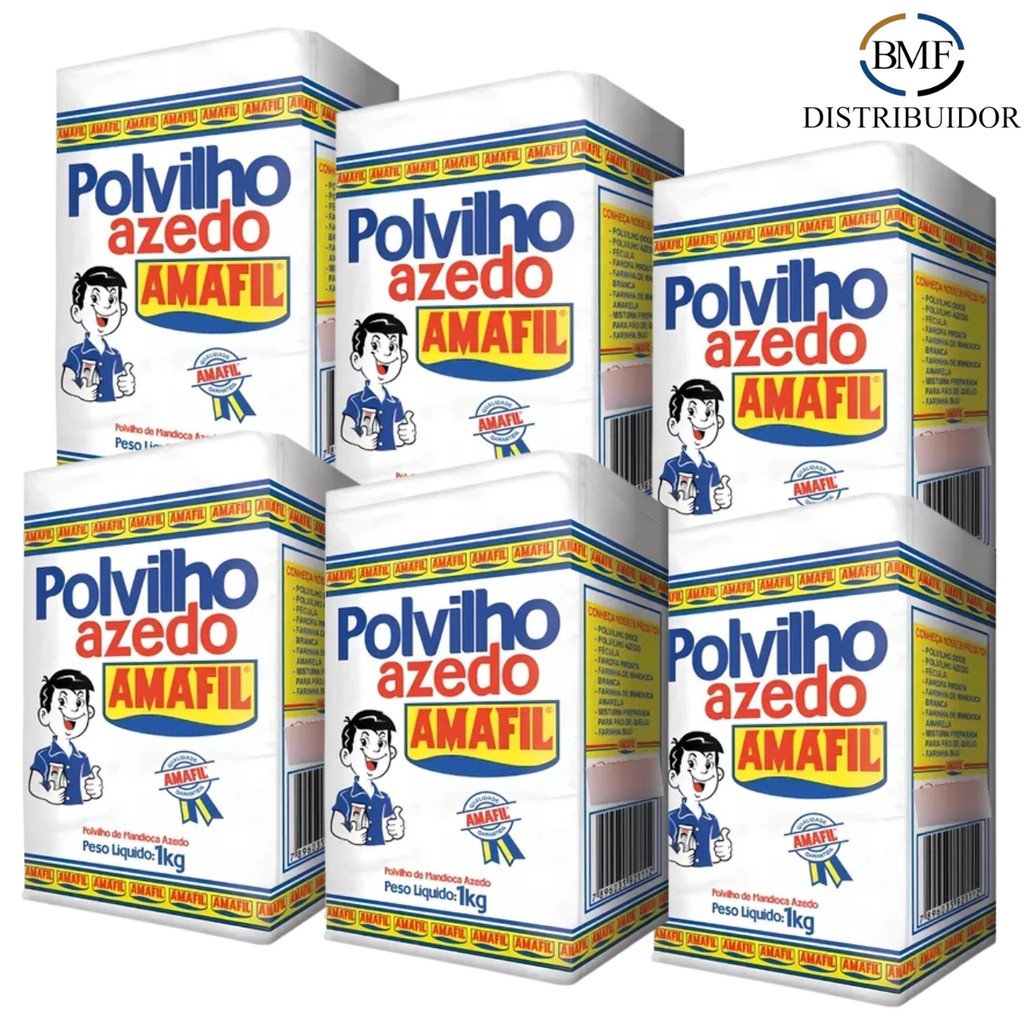 Kit 6 Polvilho Farinha Fécula De Mandioca 1kg Amafil | Shopee Brasil