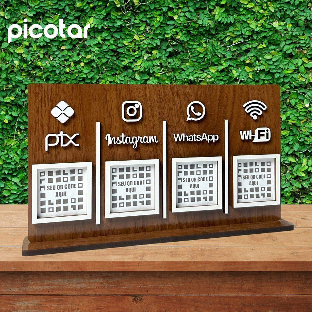 Placa 4 QR Code Pix Instagram Whatsapp Wifi Madeira | Shopee Brasil