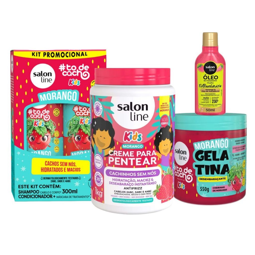 Kit Salon Line Kids Morango Shampoo e Condicionador + Creme Pentear ...