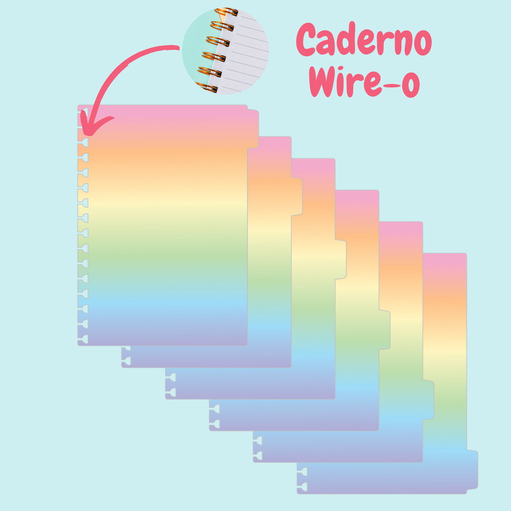 Divisória degradê - 6 abas - para caderno Smart (wire-o, anel duplo ...