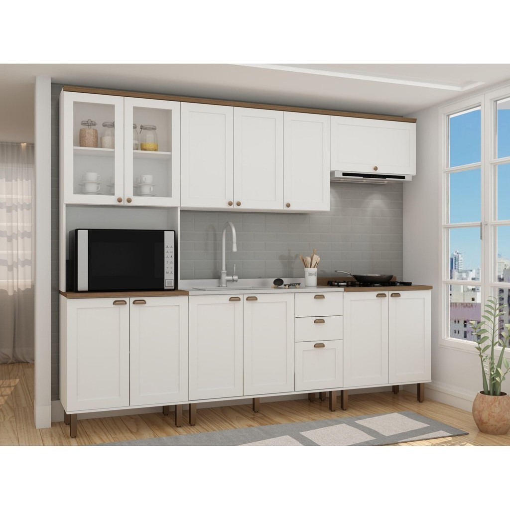 Cozinha Completa com Cristaleira Forno e Balcão Para Cooktop 100% MDF ...
