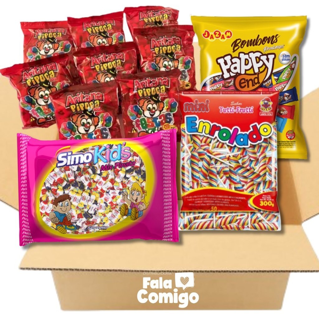 Caixa Kit Guloseimas Bala Pipoca Pirulito Bombom Mais Vendidos | Shopee ...