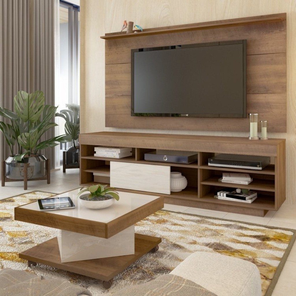 Conjunto com Rack com Painel para TV até 60 Polegadas e Mesa de Centro Elegance Espresso Móveis ...