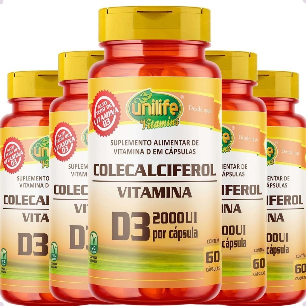 KIT 5 COLECALCIFEROL VITAMINA D3 2000 UI - 60 CAPSULAS SUPLEMENTO ...