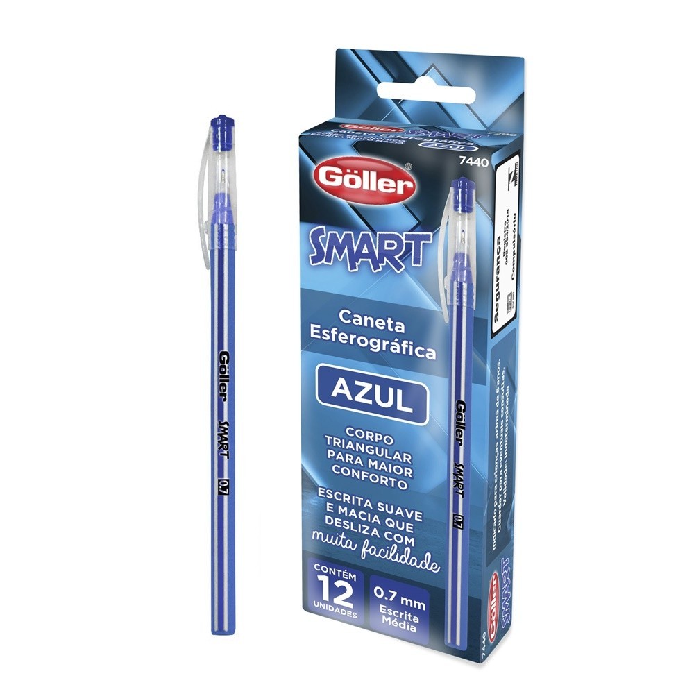 Caneta Esferográfica Azul Smart 0.7mm Com 12 Unidades Göller | Shopee ...