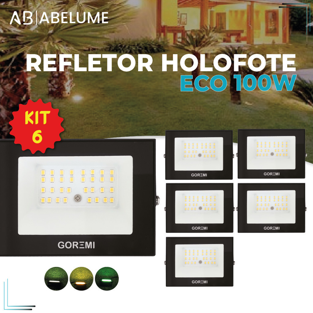 Kit 6 Holofote Refletor Led ECO Pro 100W Branco Frio 6500K (Luz Branca) Branco Quente (Luz ...