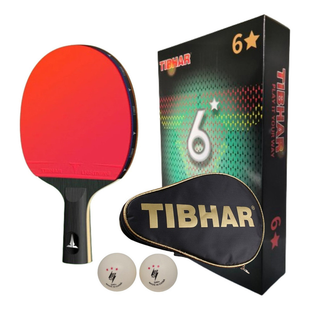 Raquete Carbono Ping Pong Tênis de Mesa Classineta 6 Estrelas Tibhar Profissional + Capa + 2 ...