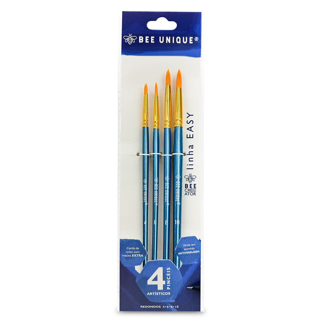 Kit com 4 Pincéis Redondos Nylon Macio Yj-190010 Bee Unique | Shopee Brasil