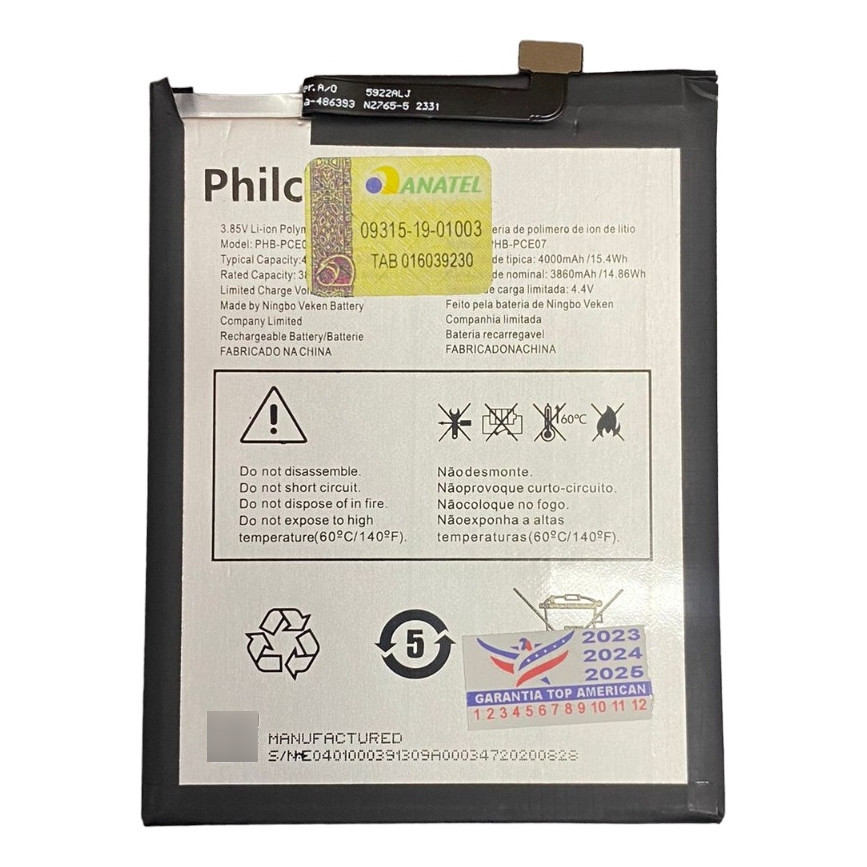Ba-te-ria Philco Hit P10 Phb-pce07 (envio Ja´) Garantia Nova | Shopee ...