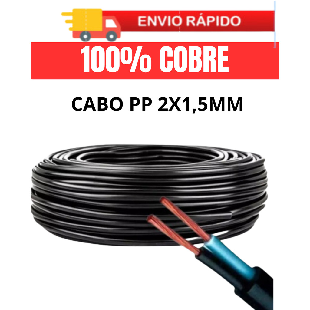 CABO PP 1,5MM FLEXÍVEL CABO PP 2X1,5MM FIO PARA EXTENSÃO ROLO 10 METROS ...