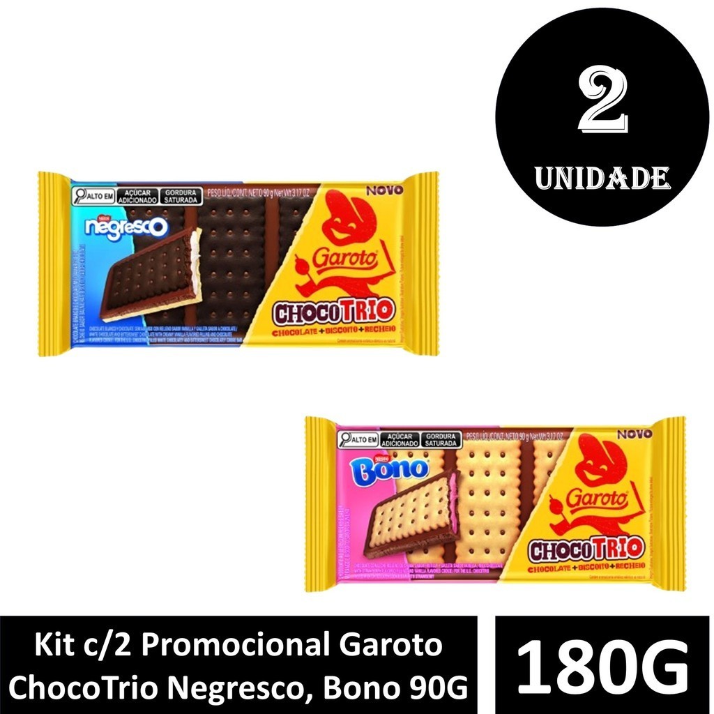 Kit c/2 Garoto ChocoTrio Negresco, Bono 90G | Shopee Brasil