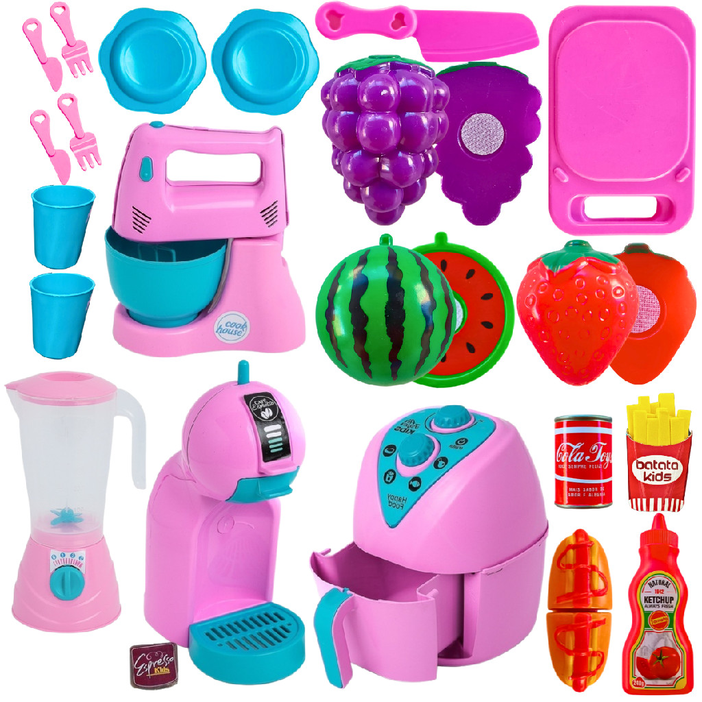 Kit Cozinha De Brinquedo Infantil Completa Com Comidinhas Duas Faces Acessórios Eletrodomésticos ...