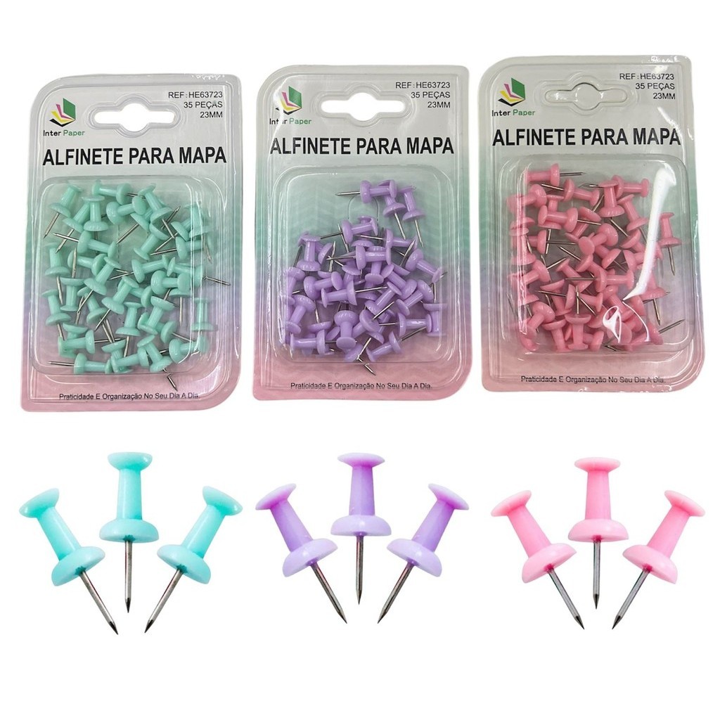 Alfinete para mapa Tachinha Pino 35 peças 25mm - InterPaper | Shopee Brasil