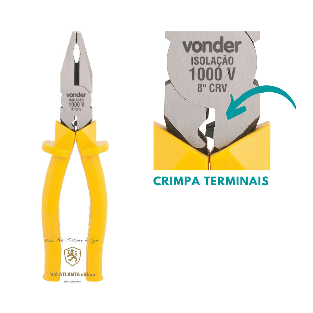 Alicate Universal Profissional Isolado 1000v Eletricista 8 Polegadas com Prensa Terminal ...