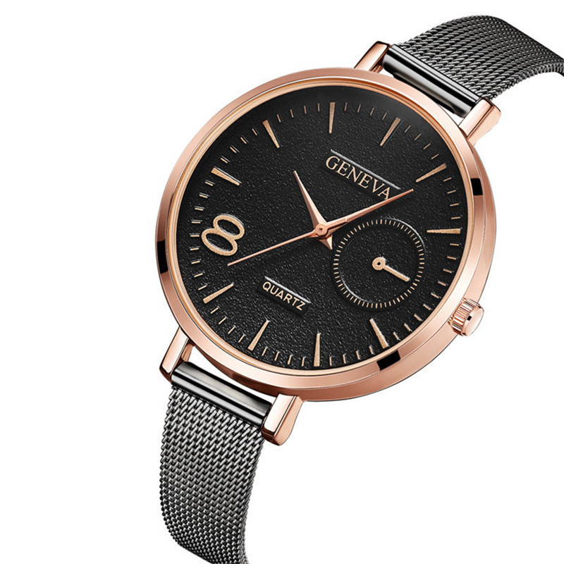 GENEVA Relógios Simples Mulher Pulseira De Malha Metálica Analógica De ...