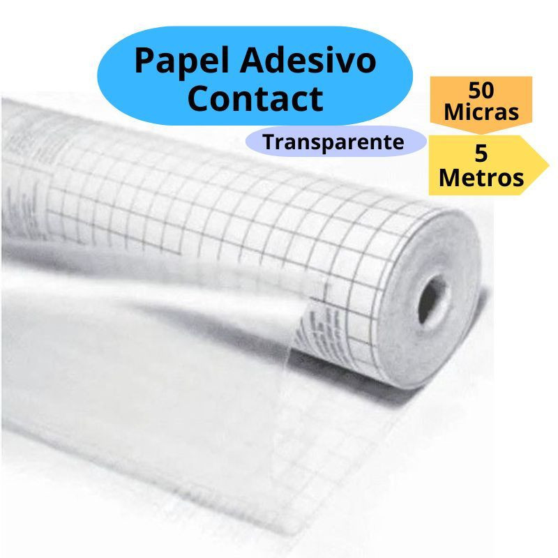 Papel Adesivo Contact 50 Micras Transparente Cristal 45cm x 5 Metros ...