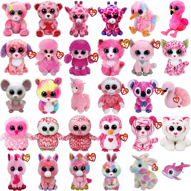 15cm Ty Beanie Pink Series Big Eyes Unicorn Flamingo Kitty Owl Plush ...