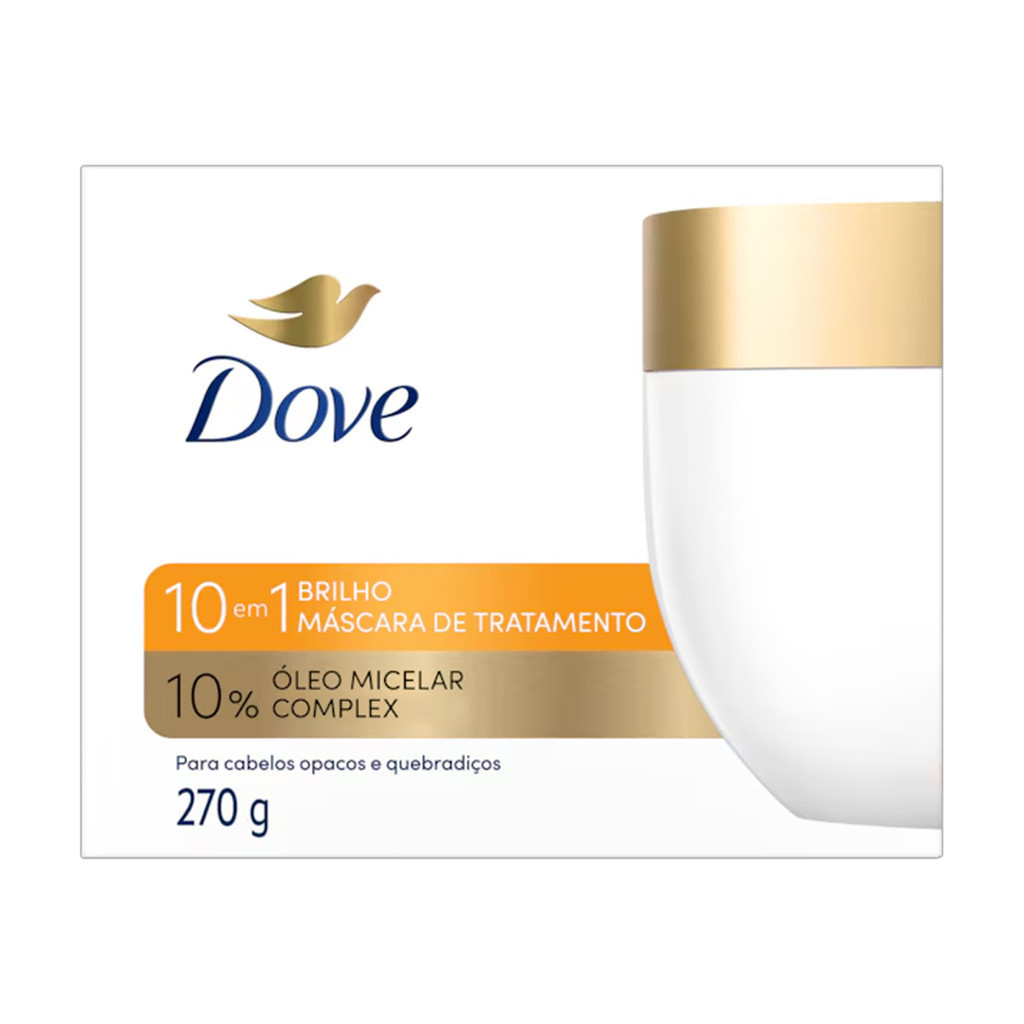MÁSCARA DE TRATAMENTO 10 EM 1 BRILHO +ÓLEO MICELAR DOVE 270G | Shopee Brasil