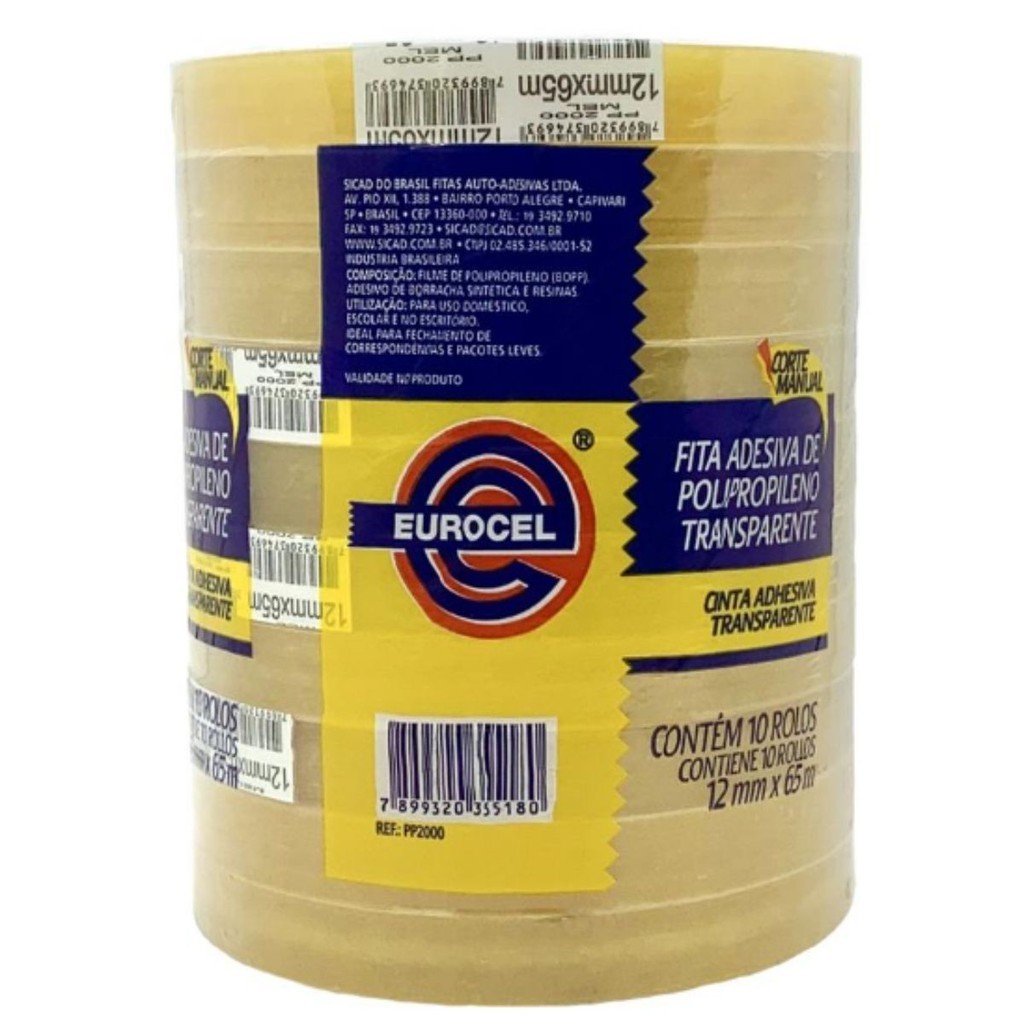 FITA ADESIVA MULTIUSO TRANSPARENTE 12MMX65M KIT 10 UNIDADES - EUROCEL ...