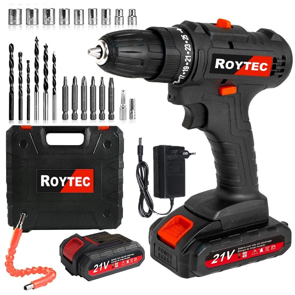Furadeira Parafusadeira 3/8" a bateria 21V com kit de brocas e bits+com ...