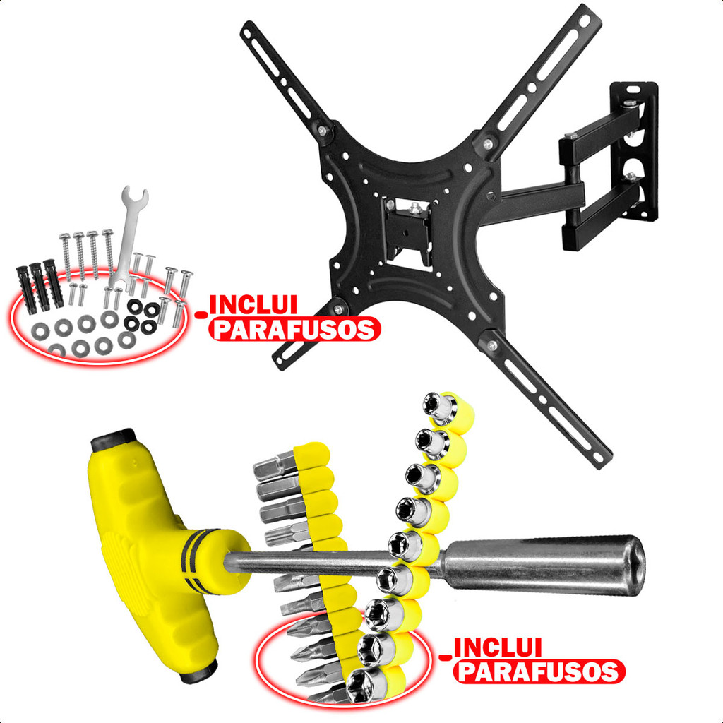 Suporte Articulado de Parede para TVs de 32 a 55" + Jogo De Ferramentas ...