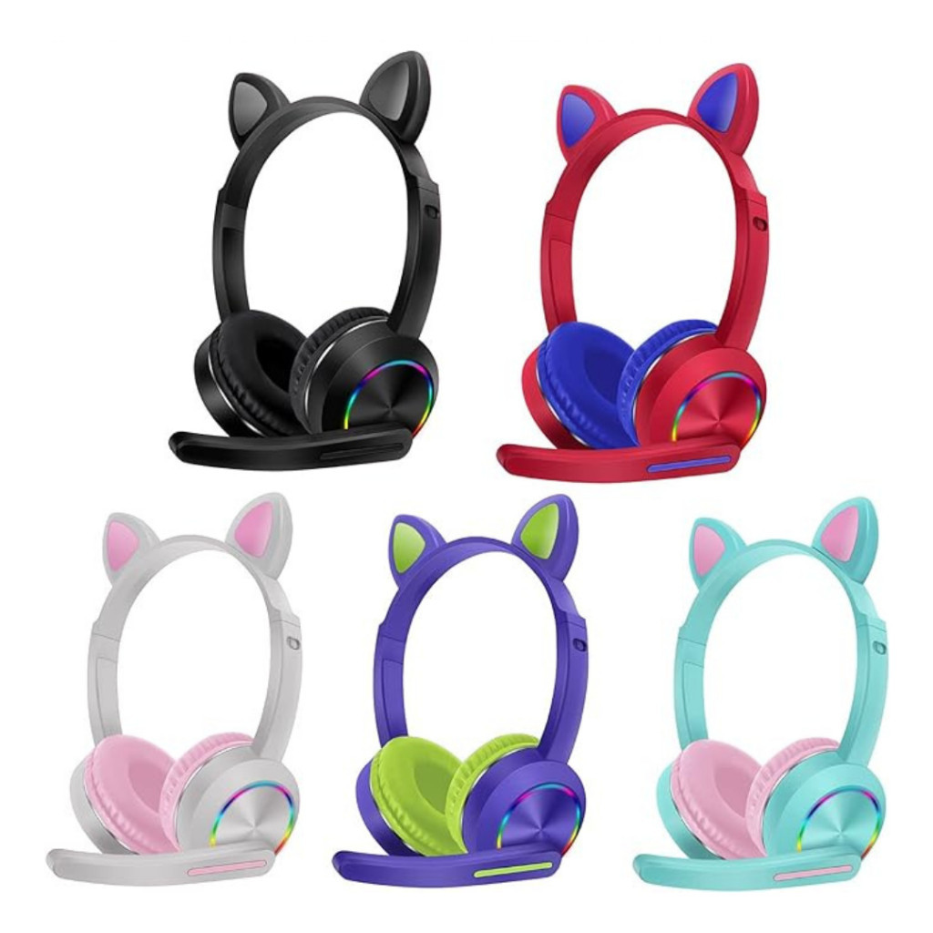 Fone De Ouvido Gatinho Orelha Gato Gamer Headset Com Microfone E Led ...