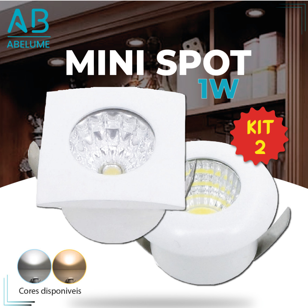 Kit 2 Mini Spot Led 1W Quadrado | Redondo Embutir Gesso Direcional GM ...