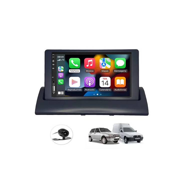 Kit Multimídia Uno Mille Fiorino 1994 / 2013 Mold Preta 7 Pol CarPlay AndroidAuto Sem Fio - 8100 ...