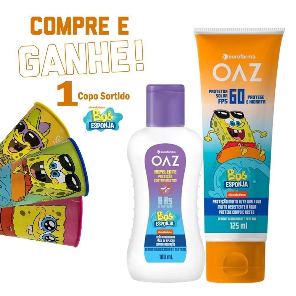 KIT Protetor Solar OAZ Kids Bob Esponja FPS 60 125ml + Repelente ...