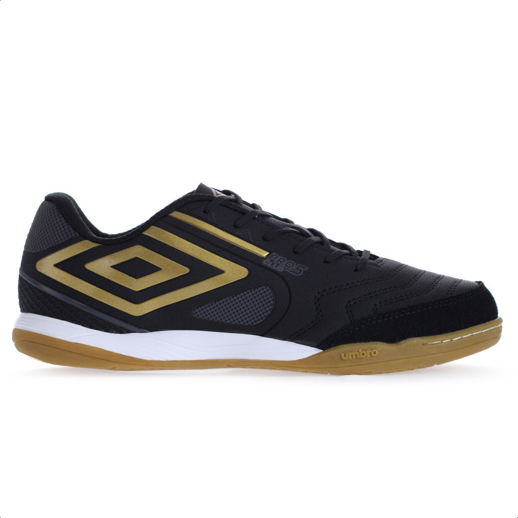 Chuteira Umbro Futsal Pro 5 Bump Club Preto Dourado e Grafite - Masculina | Shopee Brasil