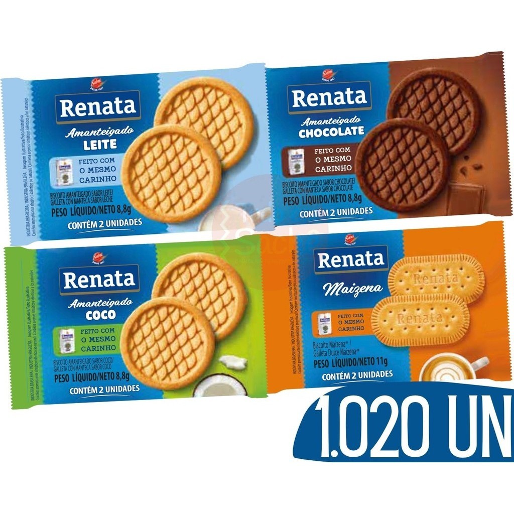 Biscoito em Sache Renata Chocolate Leite Maizena Coco - 1020 Bolachas ...