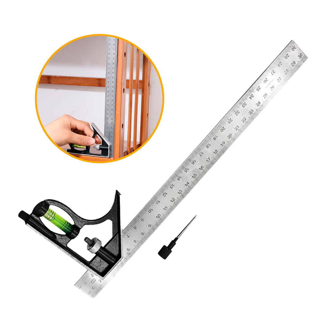 Esquadro Combinado ajustável Inox Nível em Bolha e Régua de 30cm 12 ...