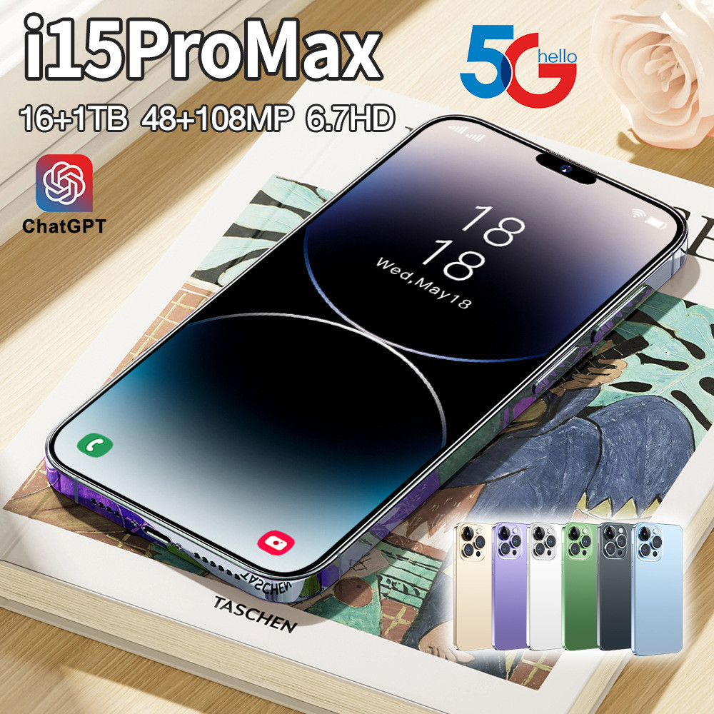 Smartphone I15 Pro Max Versão Global Telefones Celulares 16GB + 1TB 6.7'HD + Android 7800mAh ...