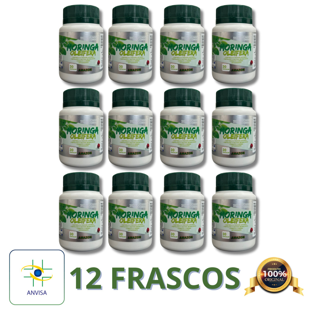 12 Frascos Moringa Oleifera Original Premium Pura - 30 Cápsulas ...