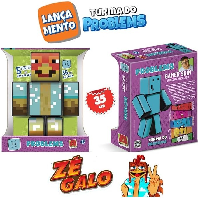 Boneco Zé Galo Gamer Turma do Problems Grande 35cm Minecraft | Shopee ...